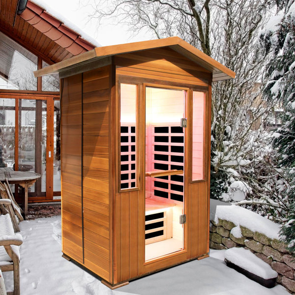 OUTEXER Outdoor 1800W Cedar and Hemlock FAR Infrared Sauna Room 2 Person Saunas with App Control ...
